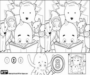 Pypus and tales, differences game coloring page printable game